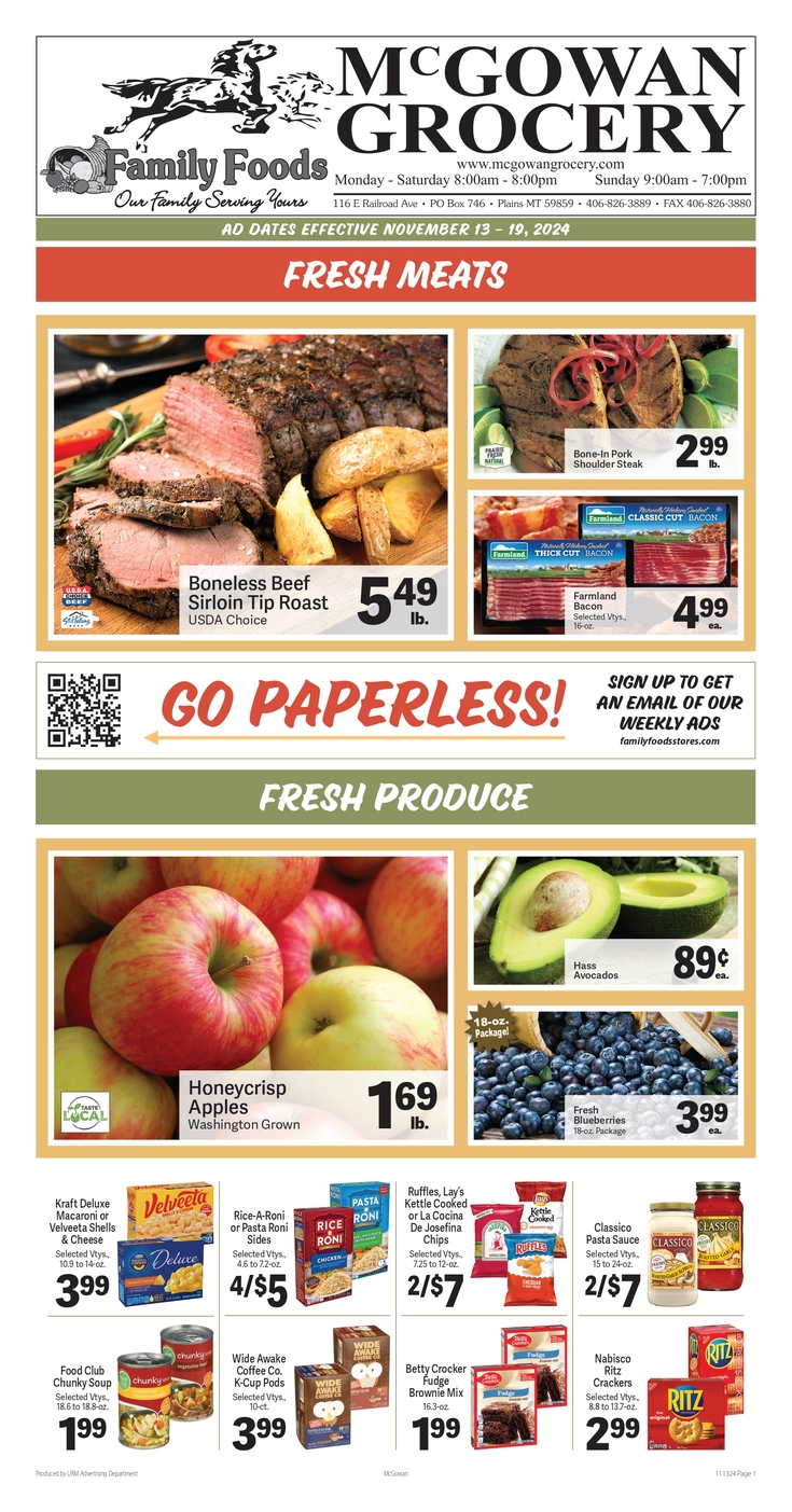 Print Weekly Specials | Family Foods | McGowan Grocery - 116 E Railroad ...